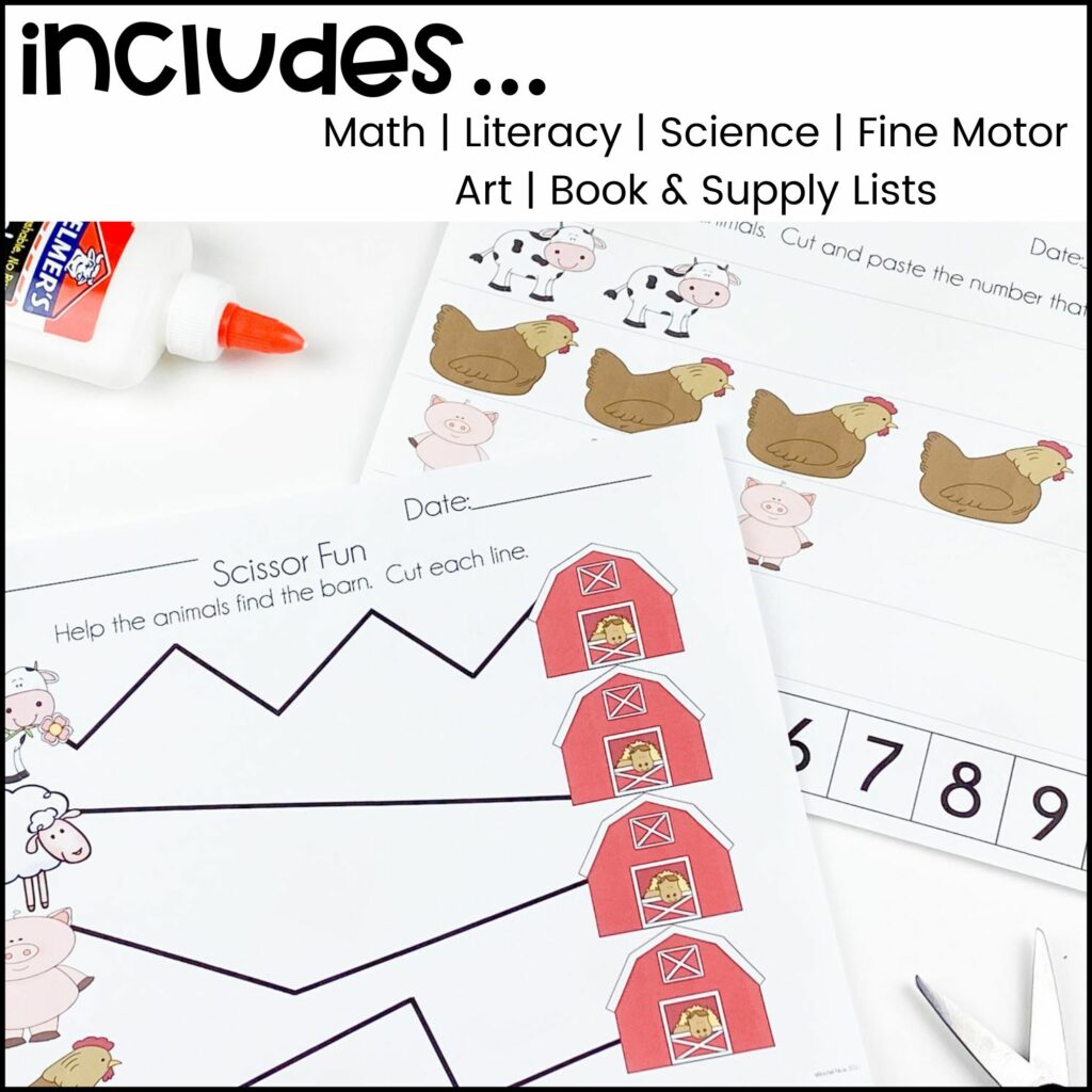 Preschool Farm Activities - Counting, Coloring, Reading, Art, and ...