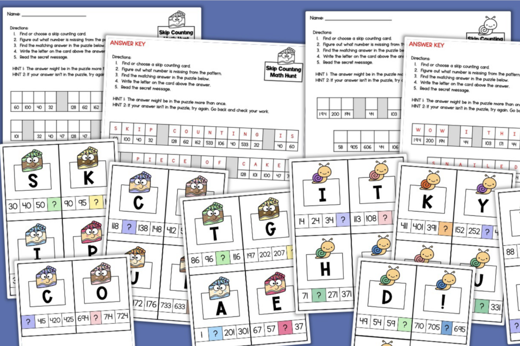 Skip Counting by 5s 10s 100s Math Scavenger Hunt Secret Message ...