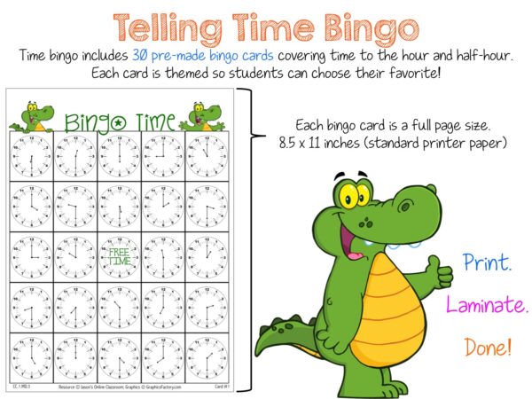 Telling Time Bingo Game (Hour & Half Hour) - Made By Teachers