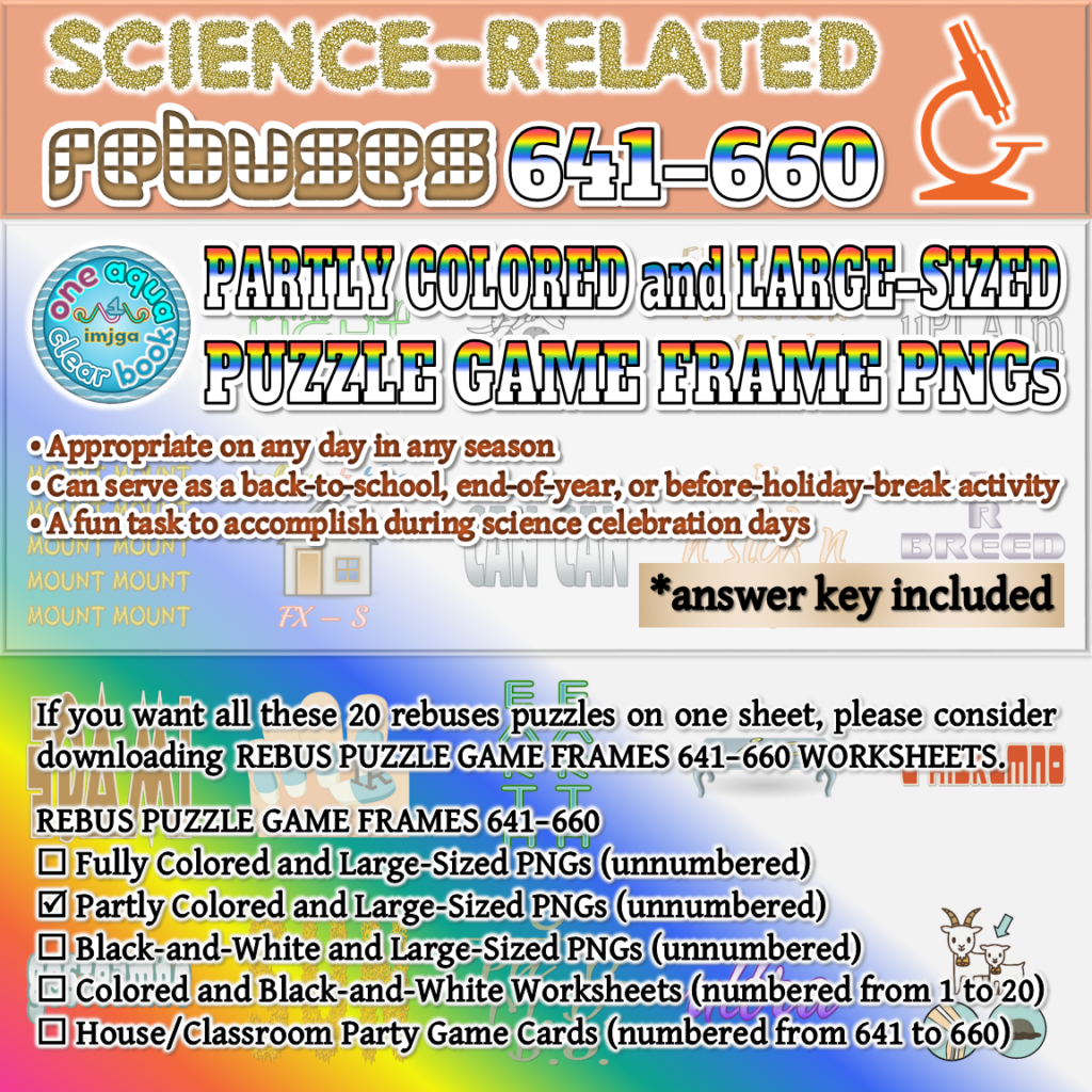 Partly Colored SCIENCE-RELATED Rebuses 641–660 PNGs | Made By Teachers