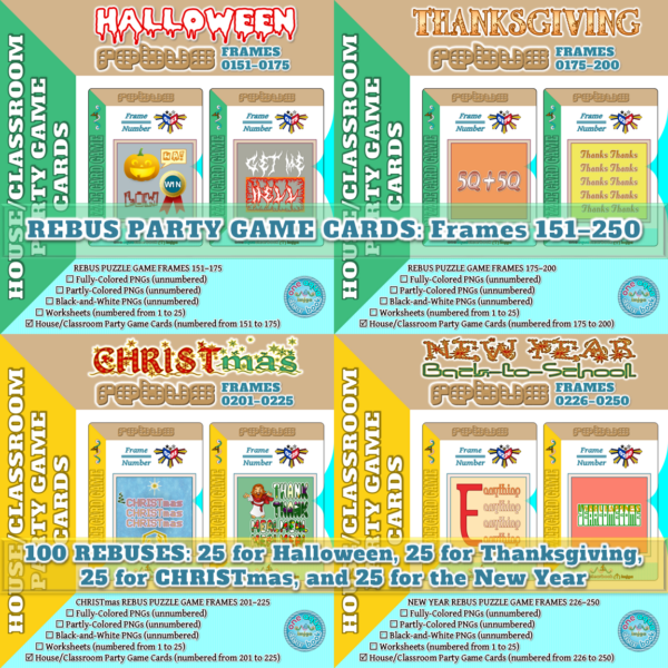 Fully Colored Rebus Puzzle Game Frames 101–125 PNGs | Made By Teachers