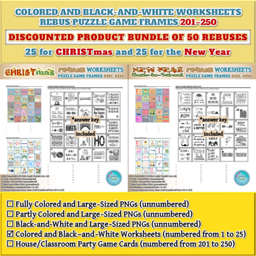 Black-and-White Rebus Puzzle Game Frames 1-100 PNG - Made By Teachers