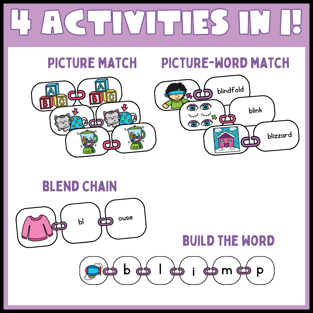 BL Blend Chain Link Cards, Spelling Activity with Fine Motor Skills ...