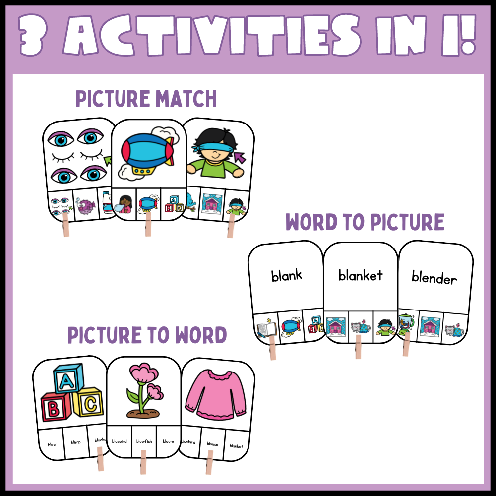 BL Blend Clip Cards, Spelling Activity with Fine Motor Skills | Made By ...