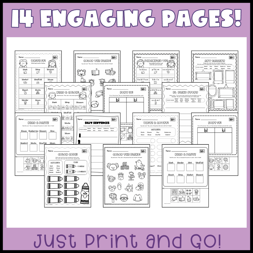 BL Consonant Blend Worksheets - First Grade Word Work Activities | Made ...