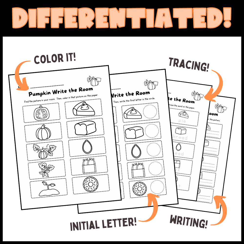 Pumpkin Write the Room Activity with Differentiation for Fall Theme ...