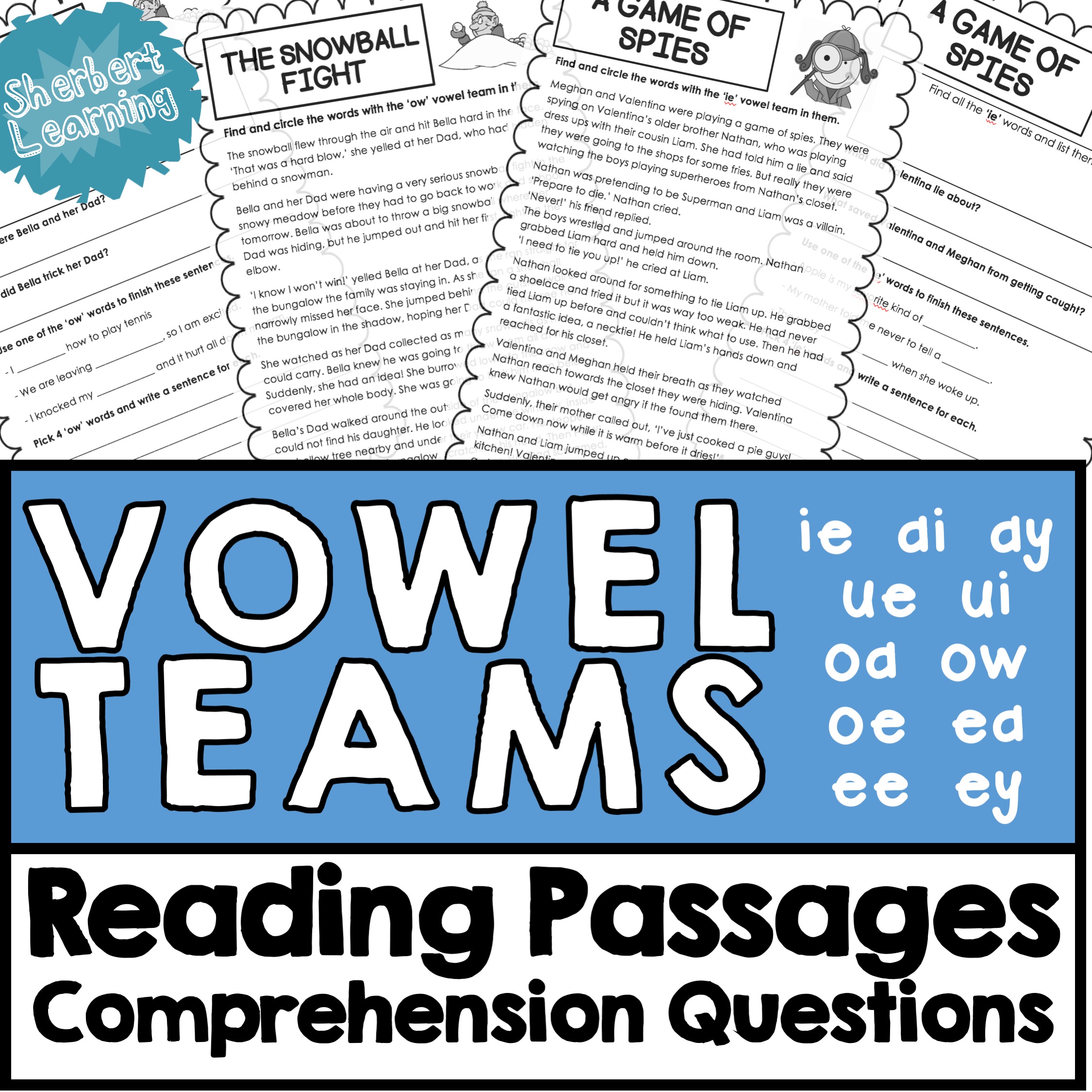 Vowel Team Digraph Reading Stories Ie Ai Ay Ue Ui Oa Ow Oe Ea Ee Ey