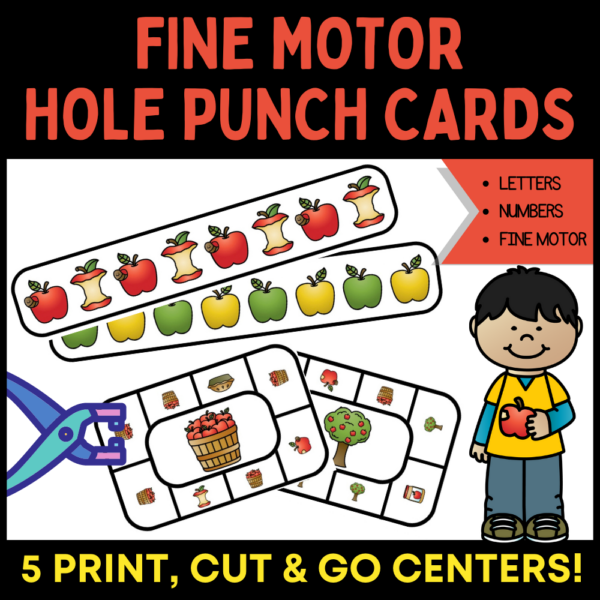Fine Motor Hole Punch Cards with Apple Theme | Made By Teachers