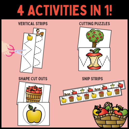 Cutting Practice Cards for Fine Motor Skills with Apple Theme | Made By ...