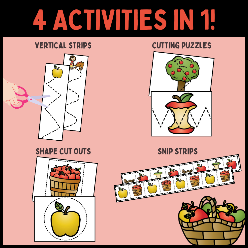 Cutting Practice Cards for Fine Motor Skills with Apple Theme | Made By ...