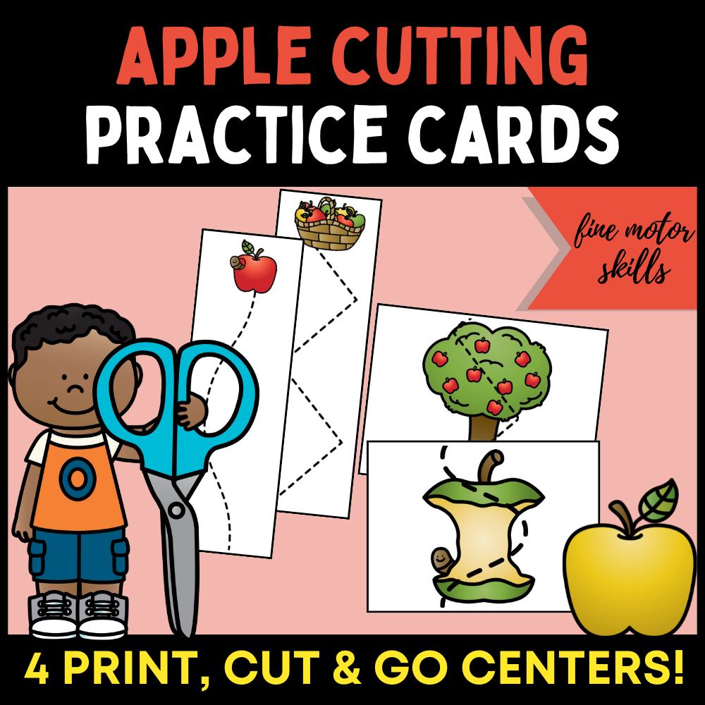 Cutting Practice Cards for Fine Motor Skills with Apple Theme | Made By ...
