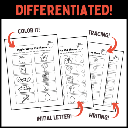 Apple Write the Room Activity for First Grade with Differentiation ...