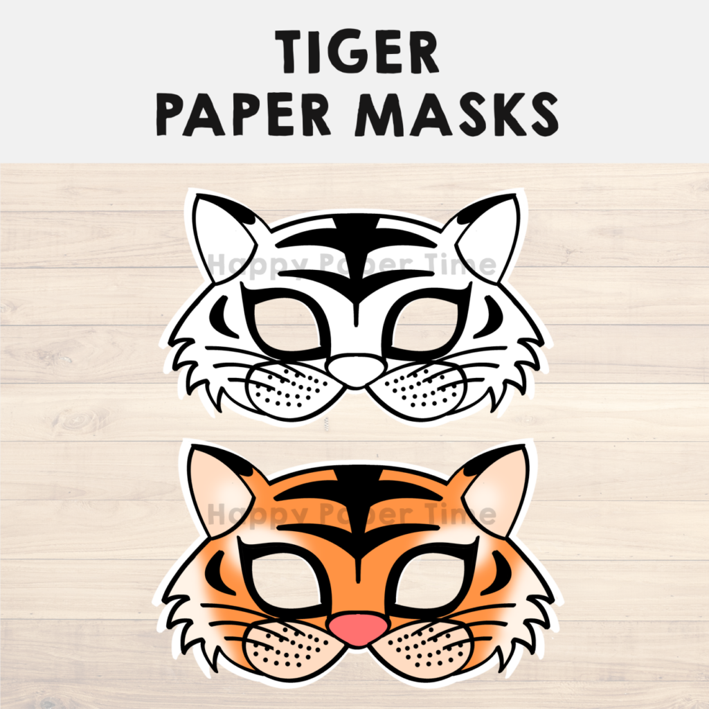 Tiger Paper Masks Printable Jungle Animal Coloring Craft Activity ...