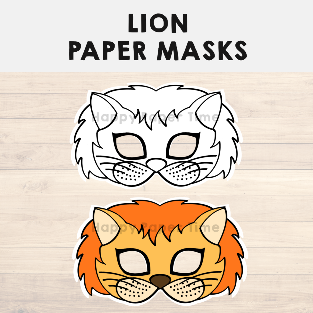 Lion Paper Masks Printable Africa Animal Coloring Craft Activity ...