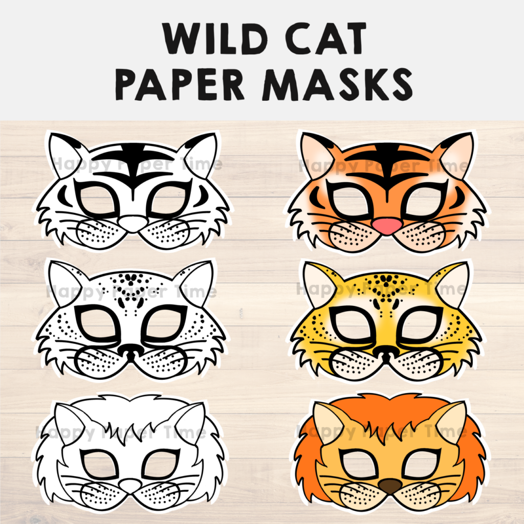 Wild Cat Paper Mask Printable Animal Coloring Craft Activity Costume ...