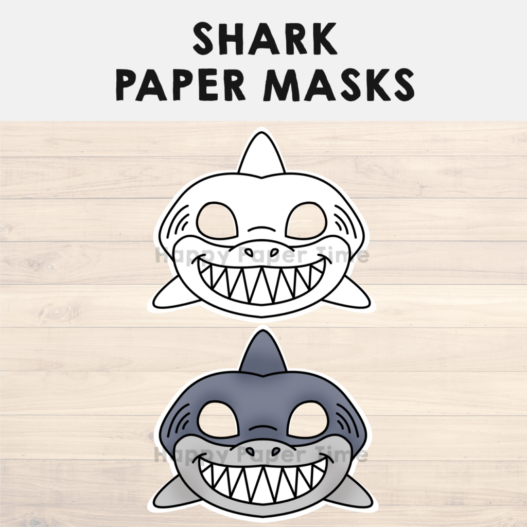 Shark Paper Mask Printable Ocean Sea Animal Coloring Craft Activity ...