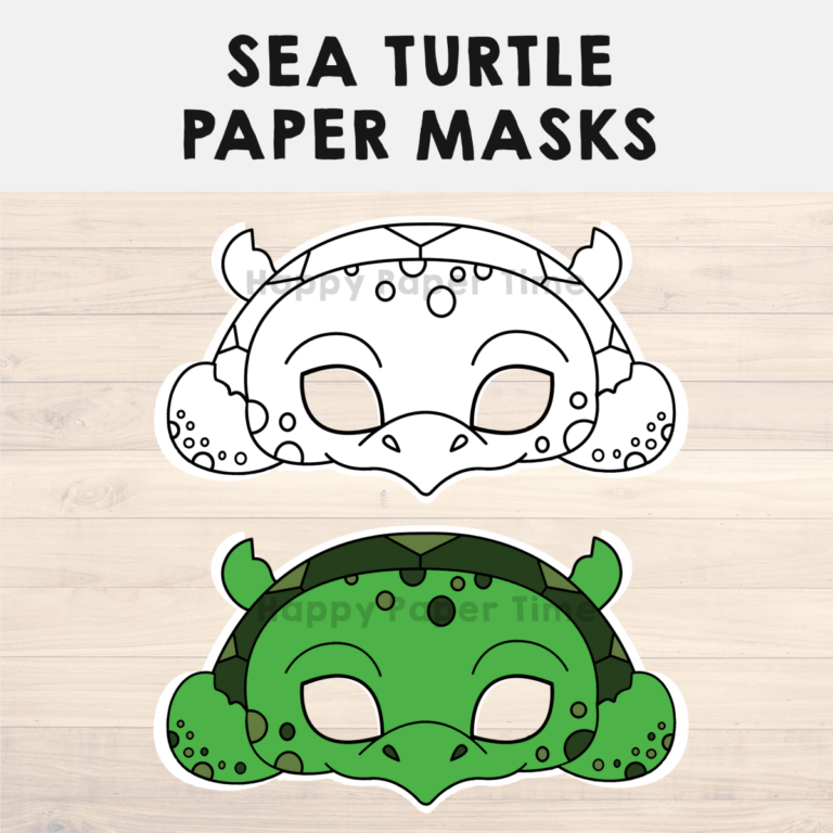 Sea Turtle Paper Masks Printable Ocean Animal Coloring Craft Activity ...