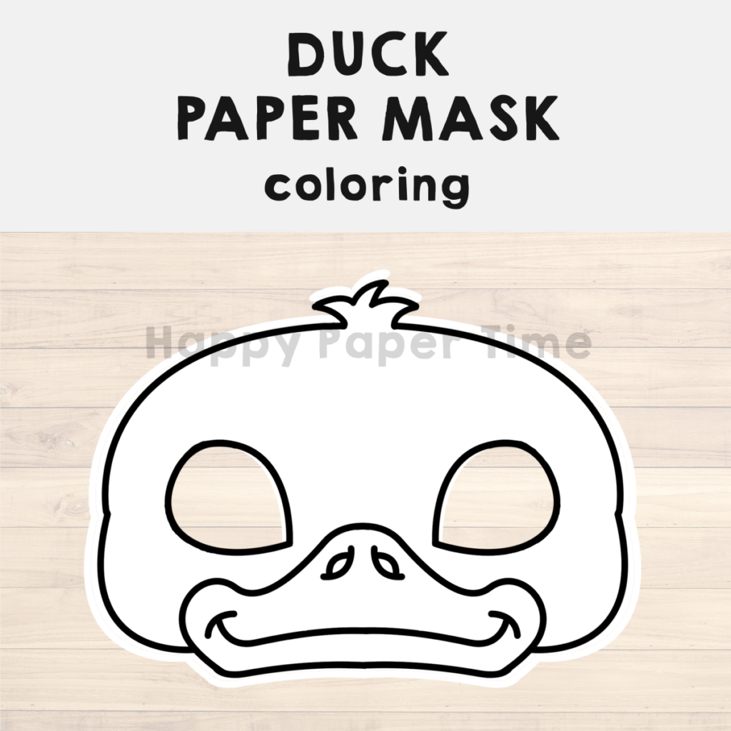 Duck Paper Mask Printable Pond Animal Coloring Craft Activity Costume ...
