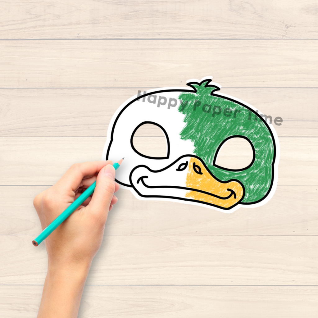 Duck Paper Mask Printable Pond Animal Coloring Craft Activity Costume ...