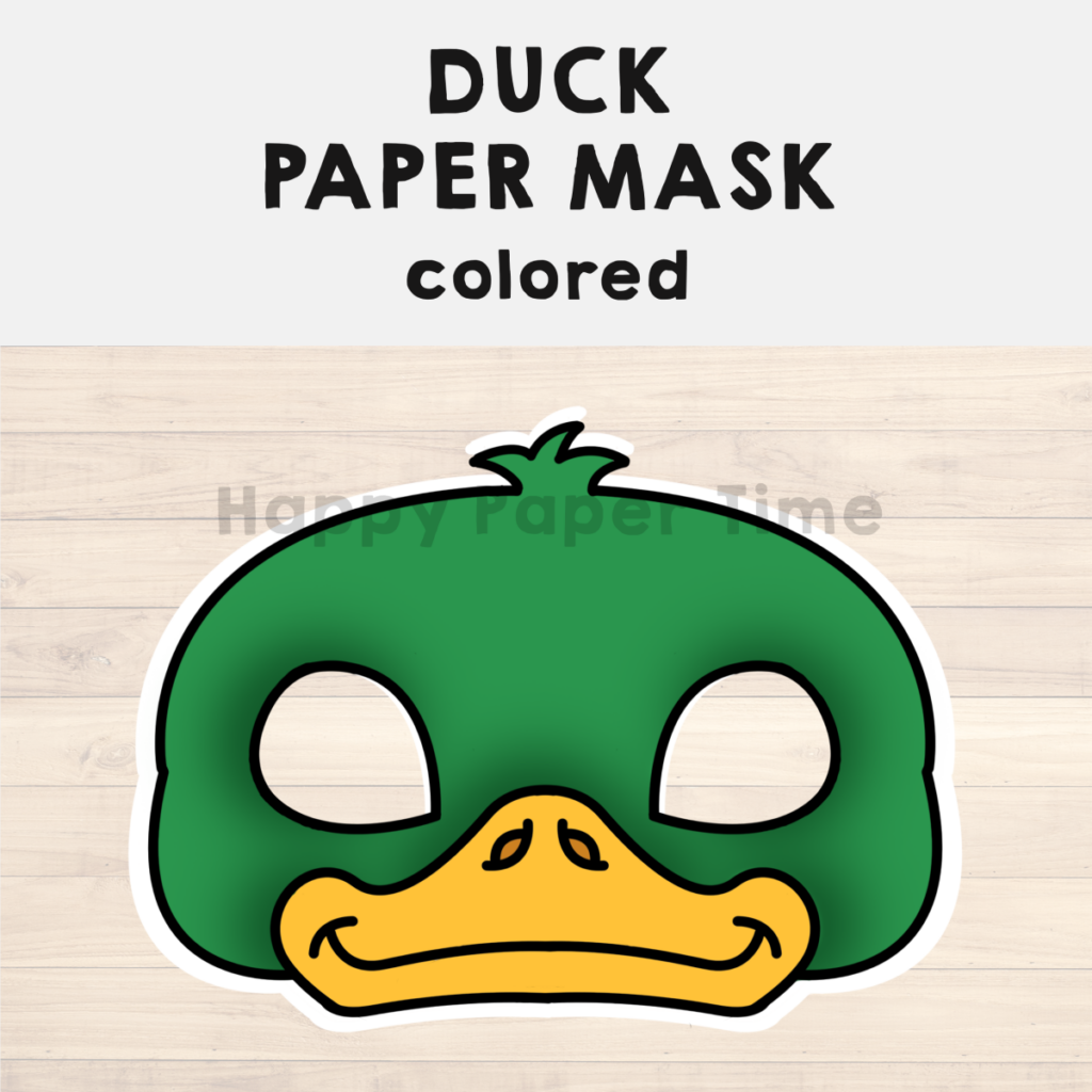 Duck Paper Masks Printable Pond Animal Coloring Craft Activity Costume ...