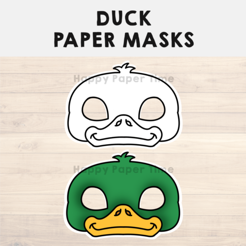 Duck Paper Masks Printable Pond Animal Coloring Craft Activity Costume ...