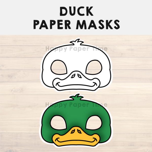 Duck Paper Masks Printable Pond Animal Coloring Craft Activity Costume ...