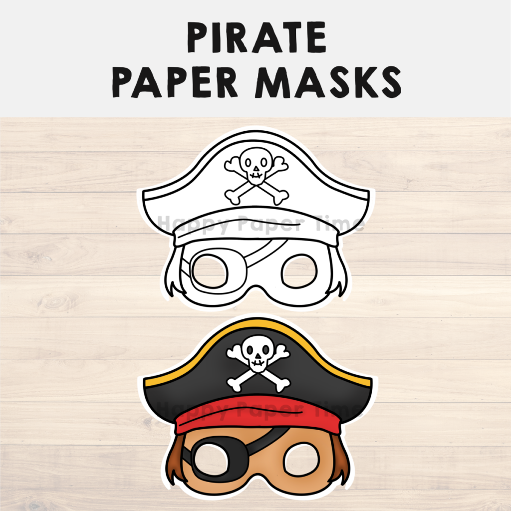 Pirate Paper Masks Printable Coloring Craft Activity Play Costume ...