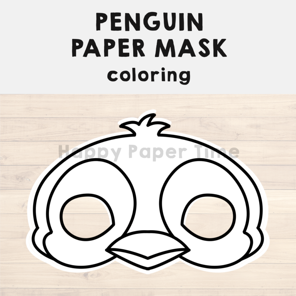 Penguin Paper Masks Printable Polar Animal Coloring Craft Activity ...