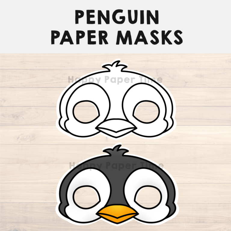 Penguin Paper Masks Printable Polar Animal Coloring Craft Activity ...