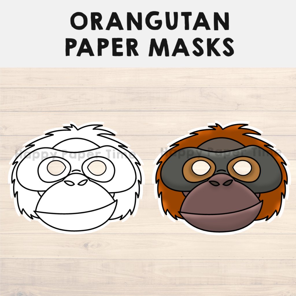 Orangutan Paper Masks Printable Asian Jungle Animal Coloring Craft ...