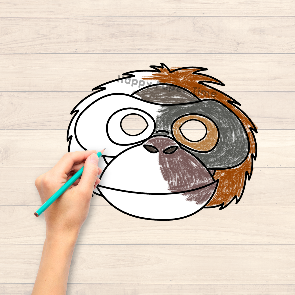 Orangutan Paper Masks Printable Asian Jungle Animal Coloring Craft ...