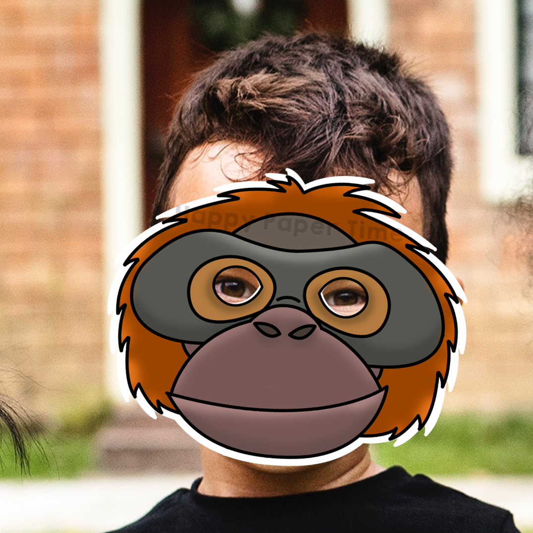 Orangutan Paper Masks Printable Asian Jungle Animal Coloring Craft ...