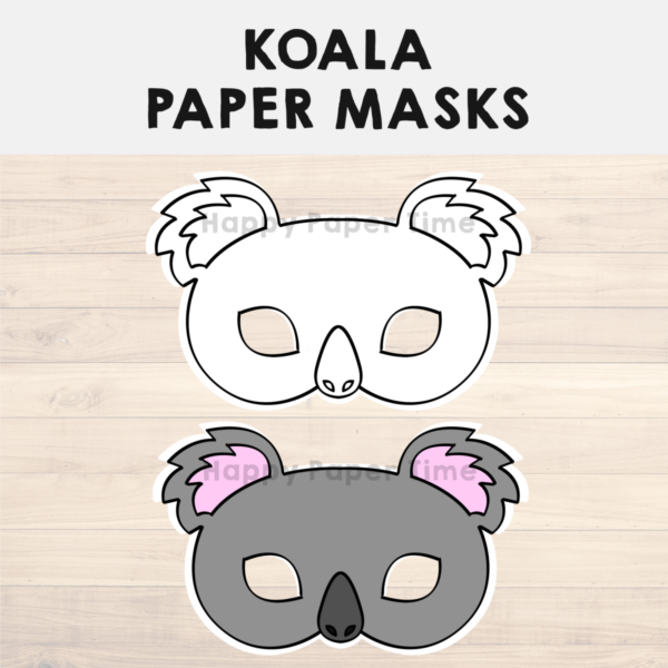 Koala Paper Masks Printable Australian Animal Coloring Craft Activity ...