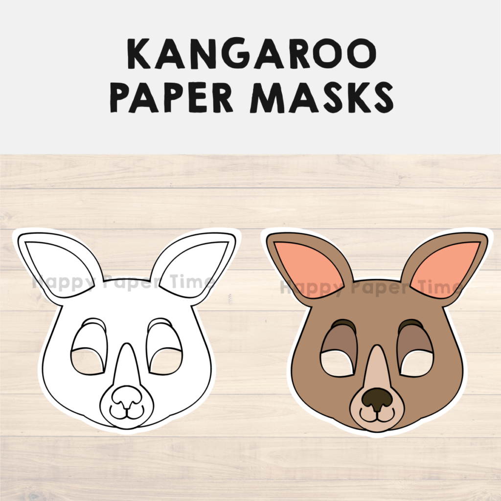 Kangaroo Paper Masks Printable Australian Animal Coloring Craft ...