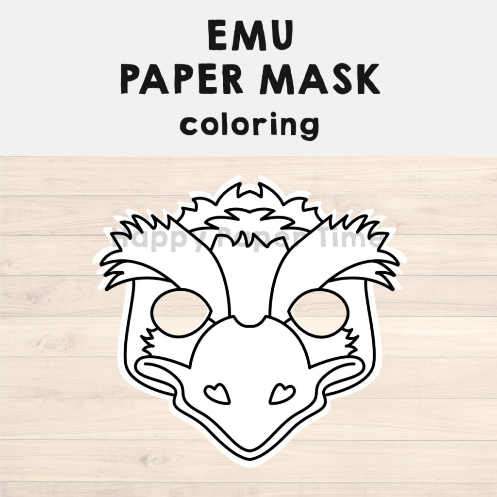 Emu Paper Masks Printable Australian Animal Coloring Craft Activity ...