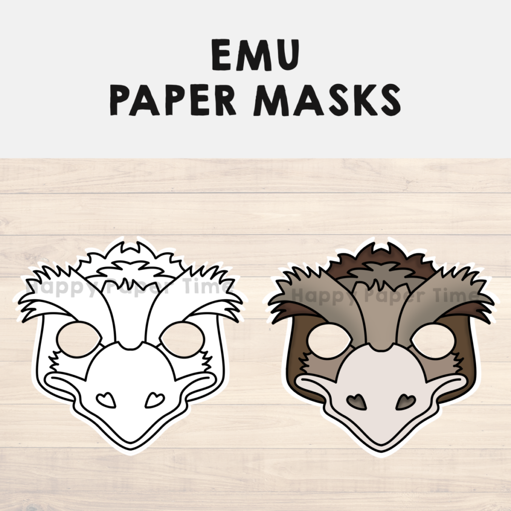 Emu Paper Masks Printable Australian Animal Coloring Craft Activity ...