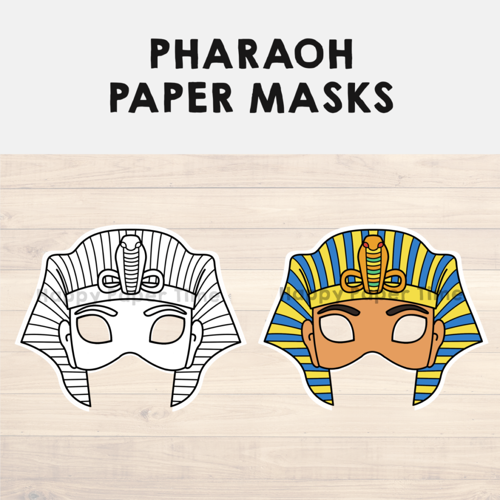 Pharaoh Paper Masks Printable Ancient Egypt Coloring Craft Activity ...