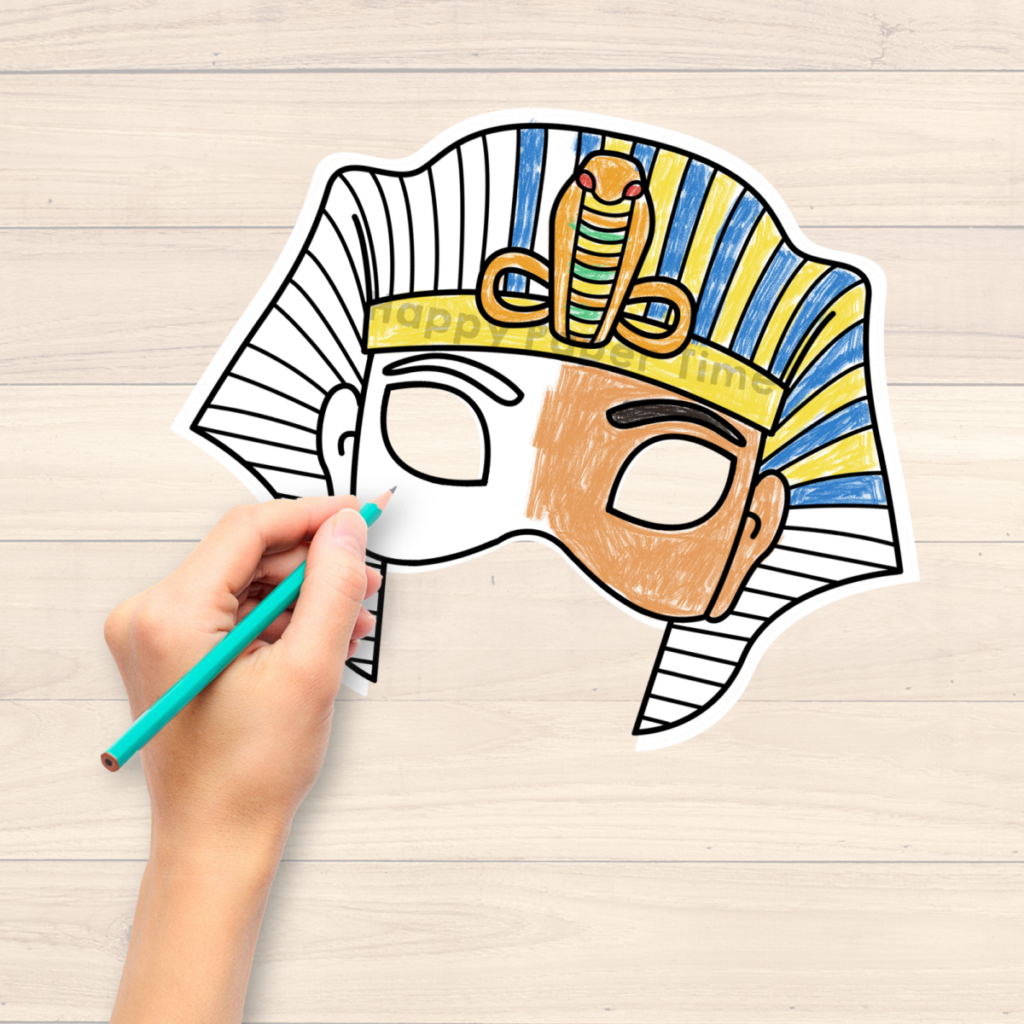 Pharaoh Paper Masks Printable Ancient Egypt Coloring Craft Activity ...