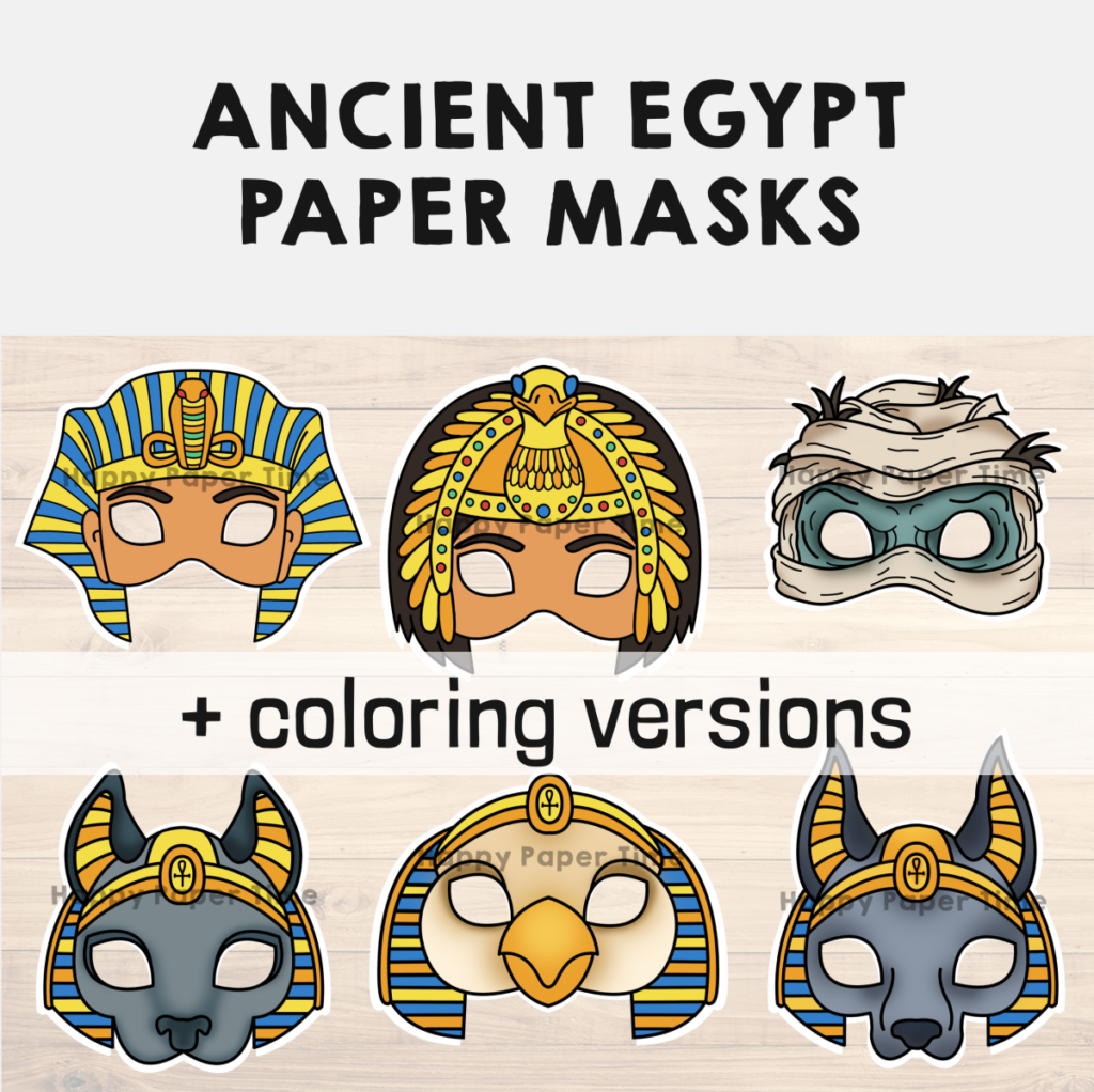 Ancient Egypt Paper Masks Printable Coloring Craft Activity Costume ...