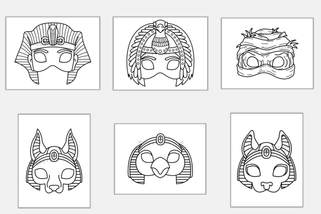 Ancient Egypt Paper Masks Printable Coloring Craft Activity Costume ...