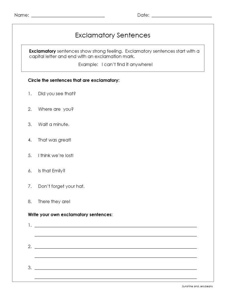 Sentences - Declarative, Interrogative, Exclamatory, Imperative - Grade ...