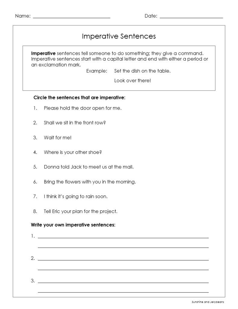 Sentences - Declarative, Interrogative, Exclamatory, Imperative - Grade ...