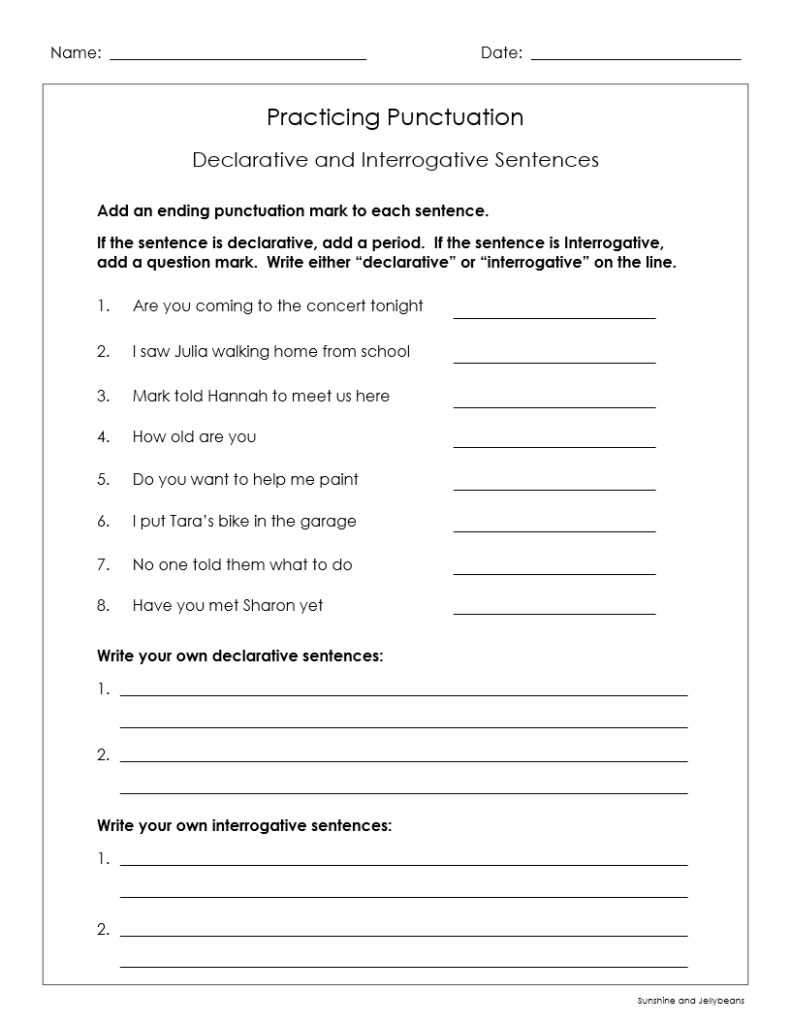 Sentences - Declarative, Interrogative, Exclamatory, Imperative - Grade ...