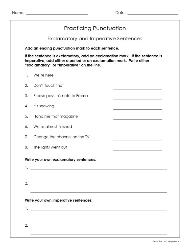 Sentences - Declarative, Interrogative, Exclamatory, Imperative - Grade ...