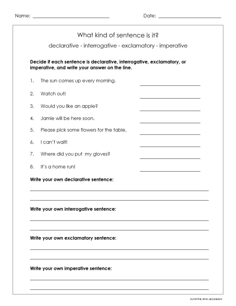 Sentences - Declarative, Interrogative, Exclamatory, Imperative - Grade ...