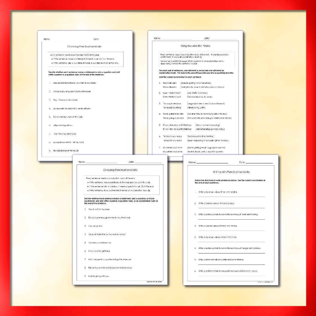 Choosing Punctuation Marks - Ends of Sentences - 4 worksheets - Grades ...