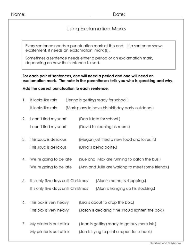 Choosing Punctuation Marks - Ends of Sentences - 4 worksheets - Grades ...