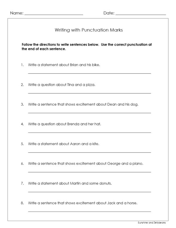 Choosing Punctuation Marks - Ends of Sentences - 4 worksheets - Grades ...