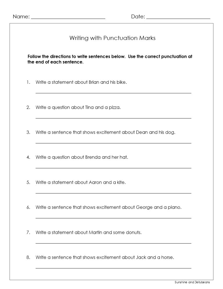 Choosing Punctuation Marks - Ends of Sentences - 4 worksheets - Grades ...