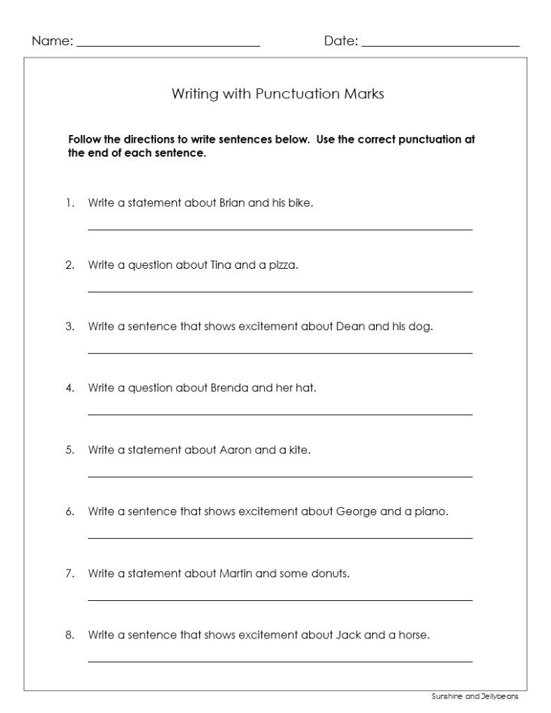 Choosing Punctuation Marks - Ends of Sentences - 4 worksheets - Grades ...